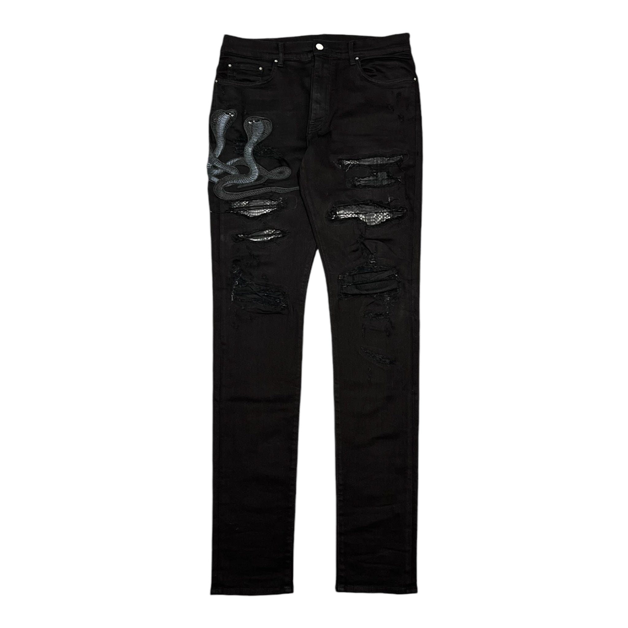Amiri Black Snake Patch Jeans Black Pre-Owned