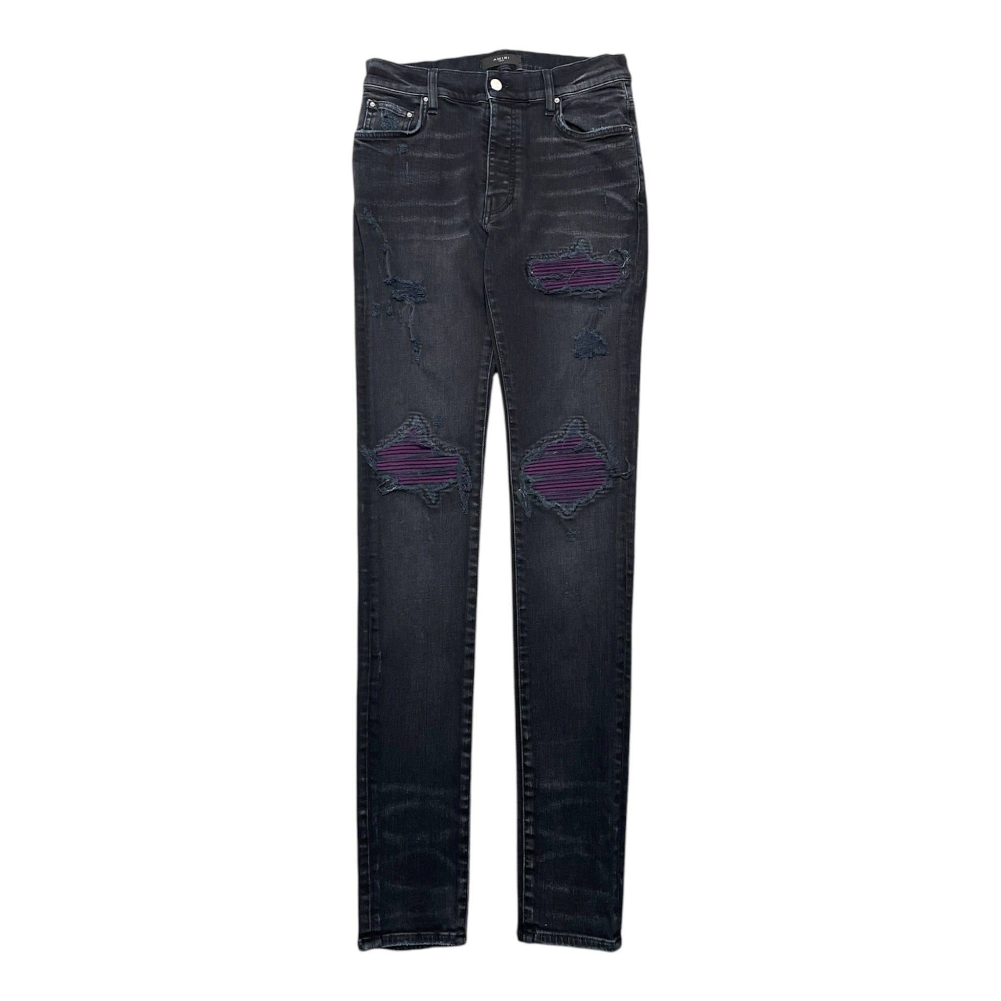 Amiri MX1 Violet Ultra Suede Patch Jeans Aged Black Pre-Owned