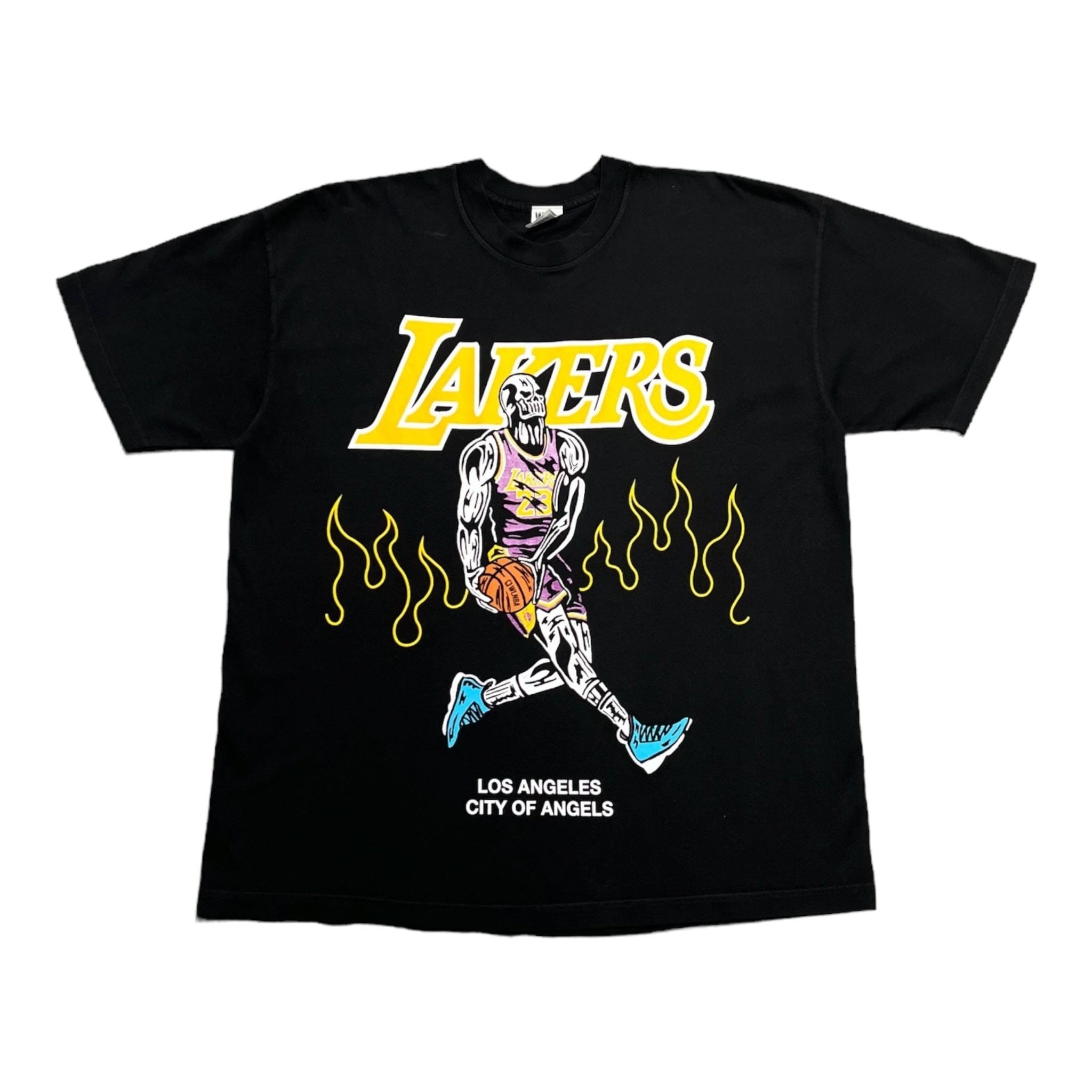 Warren Lotas Los Angeles Lakers Lebron Flames Short Sleeve Tee Shirt B
