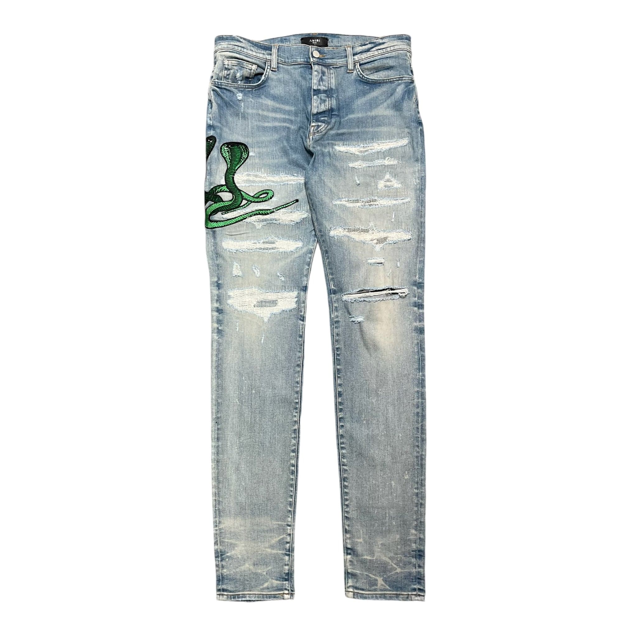 Amiri Archive Green Snake Patch Jeans Clay Indigo Pre-Owned