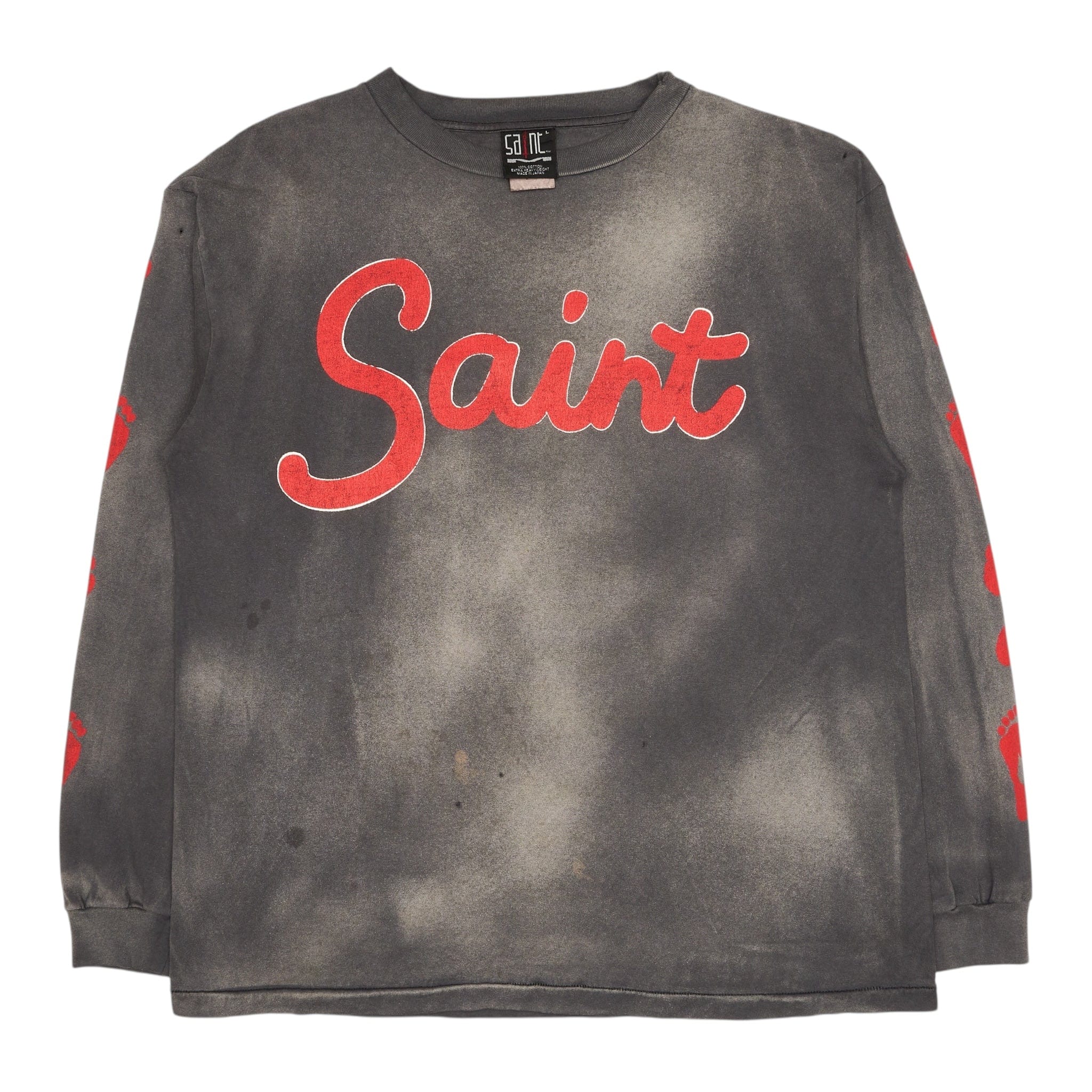 Saint Michael Footprint Logo Long Sleeve Tee Shirt Black Multi Pre-Own
